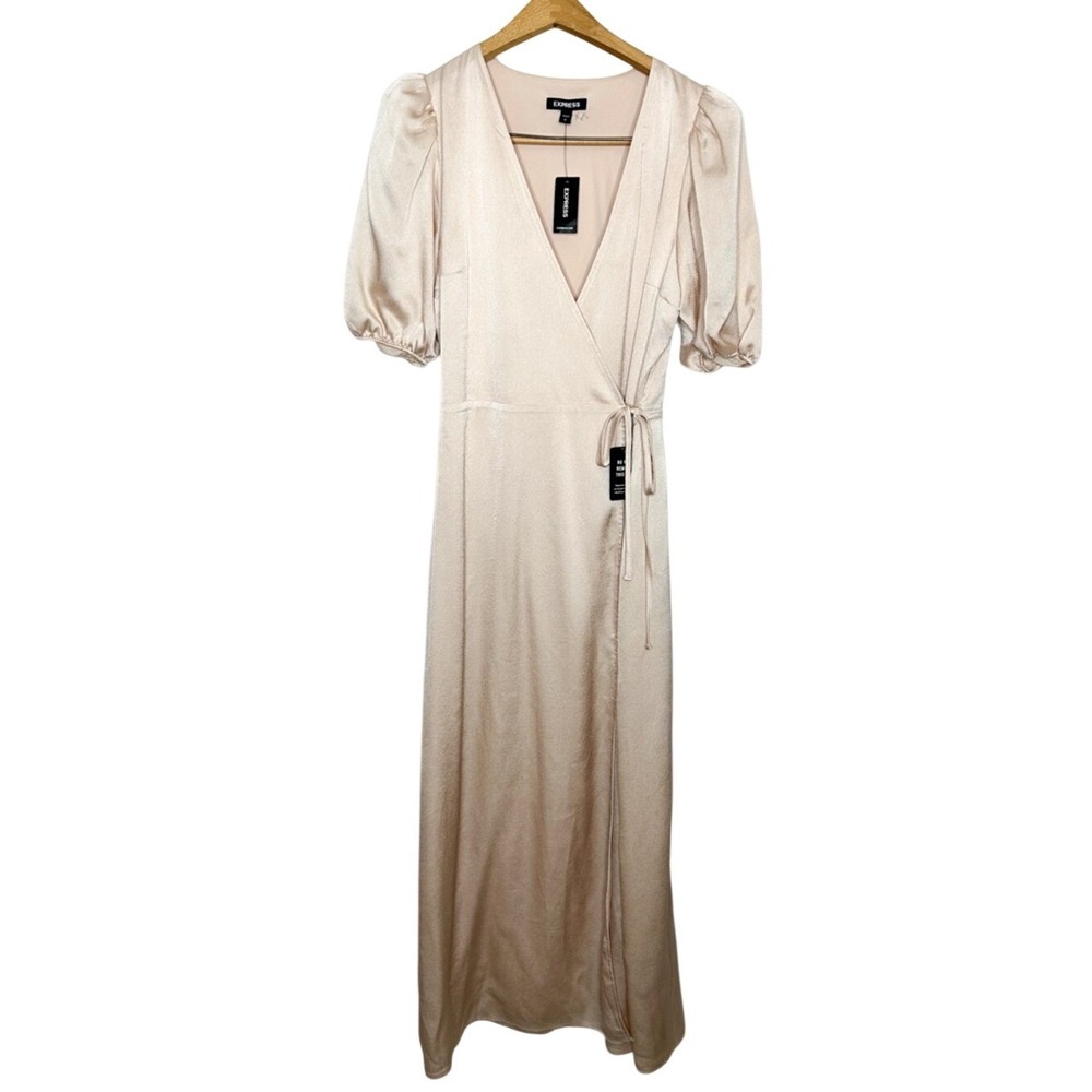 Express | Dresses | Nwt Express Womens Champagne Color Puff Sleeve Wrap ...